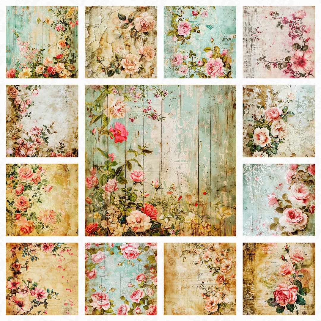 41 Shabby Chic Digital Paper Roses and Pink Flowers - Vintage Roses ...