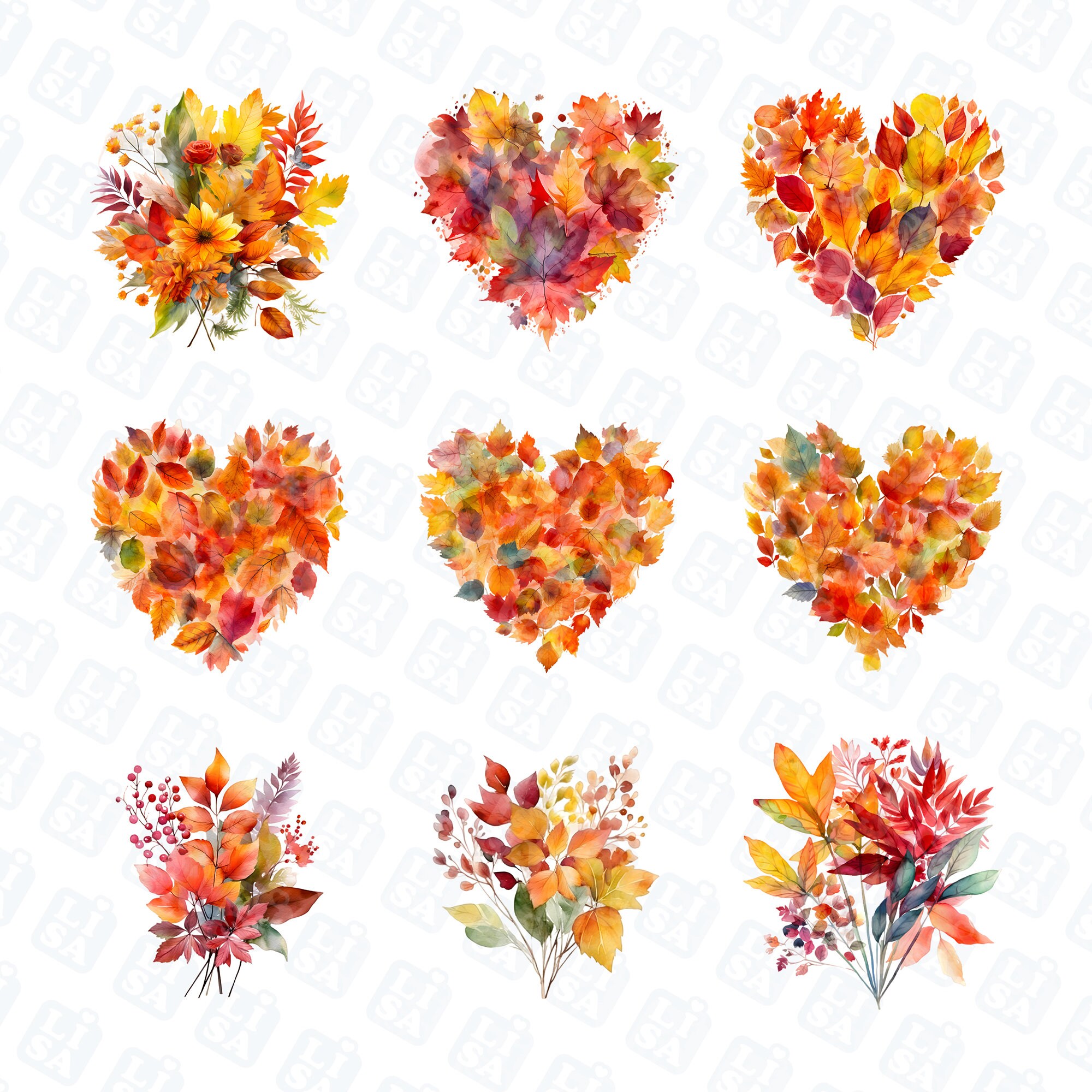 Watercolor Autumn Bouquet Clipart 41 Jpg Autumn Leaves Heart - Etsy