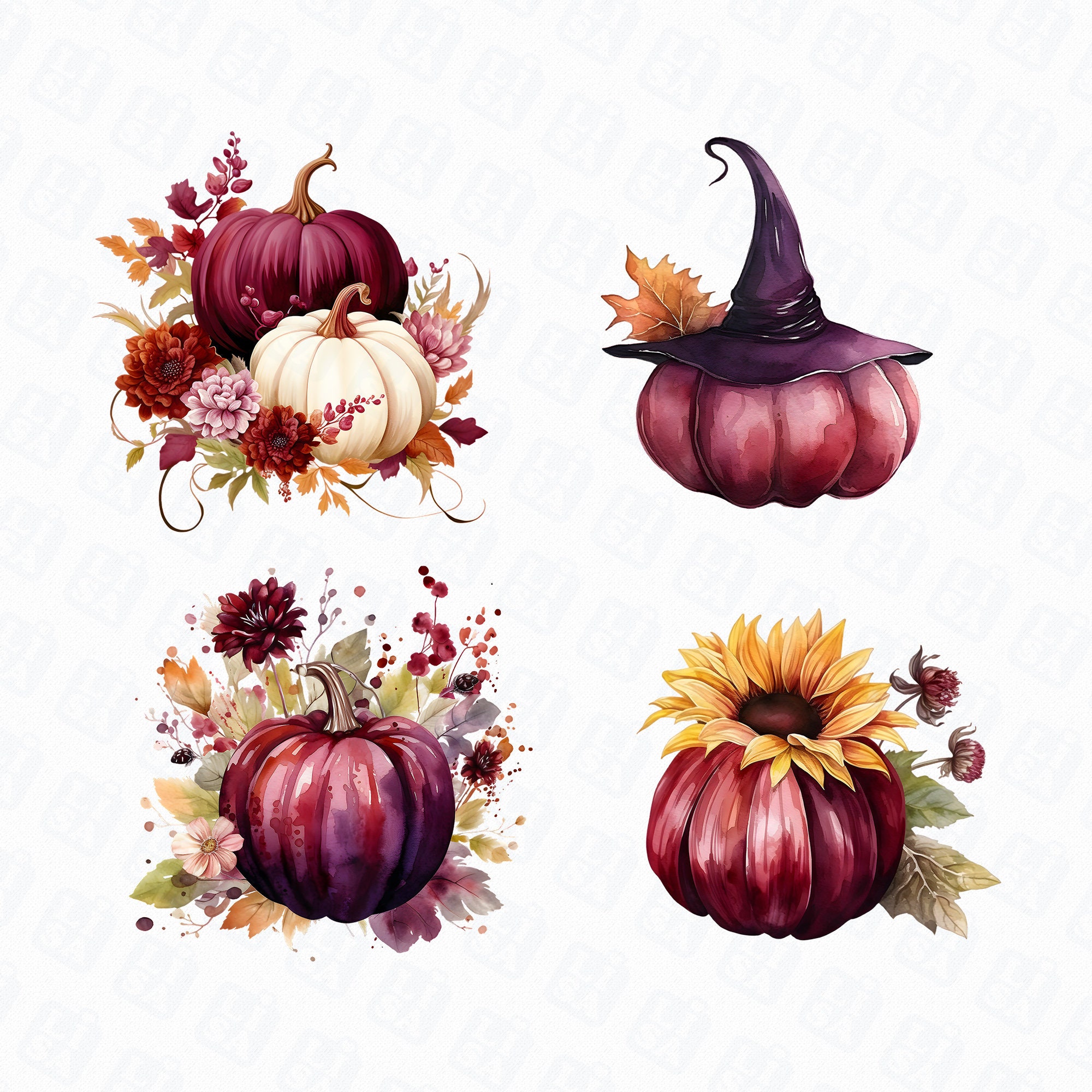 Watercolor Pumpkin Clipart Burgundy Png Pumpkin Clipart - Etsy