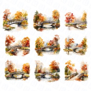 Watercolor Autumn Bridge Png - Autumn Clipart, Autumn Graphics ...