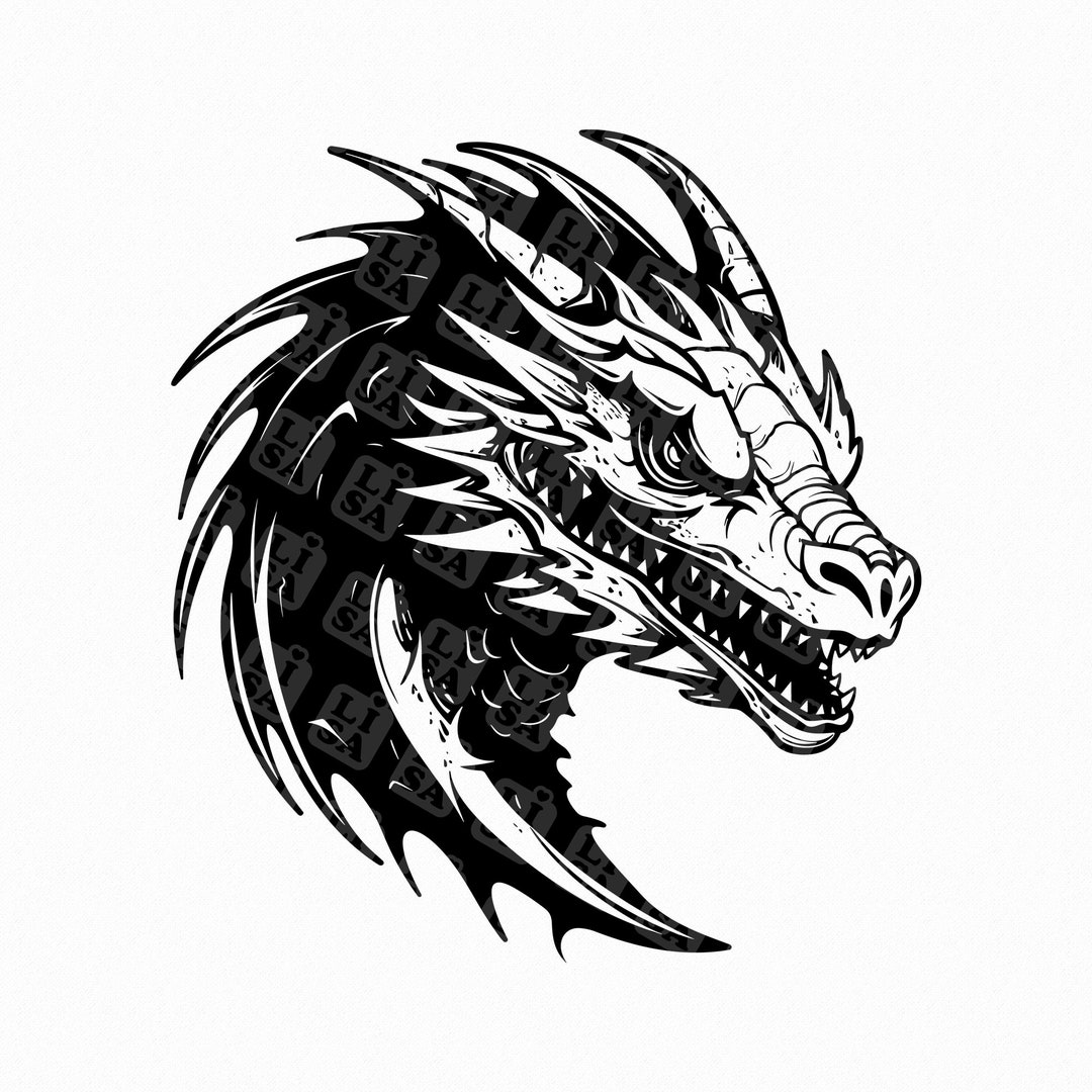 Dragon Head Svg, Dxf, Png - Black Dragon Vector - Dragon Silhouette for ...