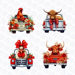 Cute Farm Animals in Truck Png - Highland Cow Png, Cute Pig Png, Hen ...