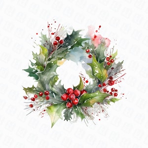 25 Watercolor Christmas Wreath Clipart - Holiday Wreath Printable ...