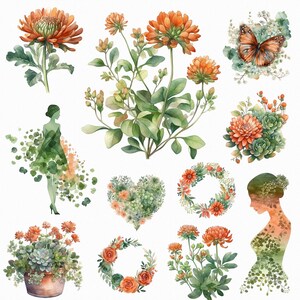 25 Watercolor Terracotta and Green Flowers Png - Terracotta Flowers ...