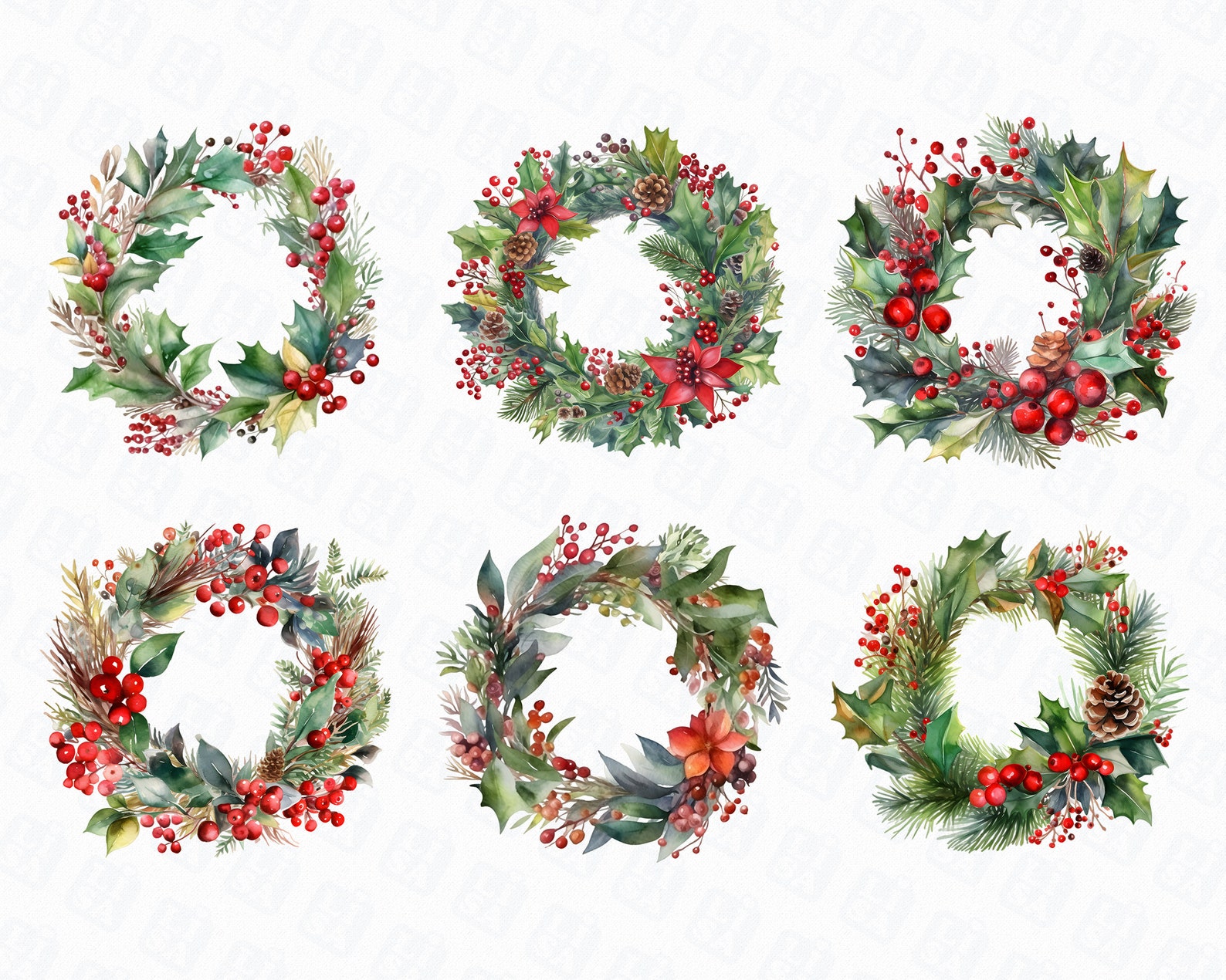 25 Watercolor Christmas Wreath Clipart Holiday Wreath - Etsy