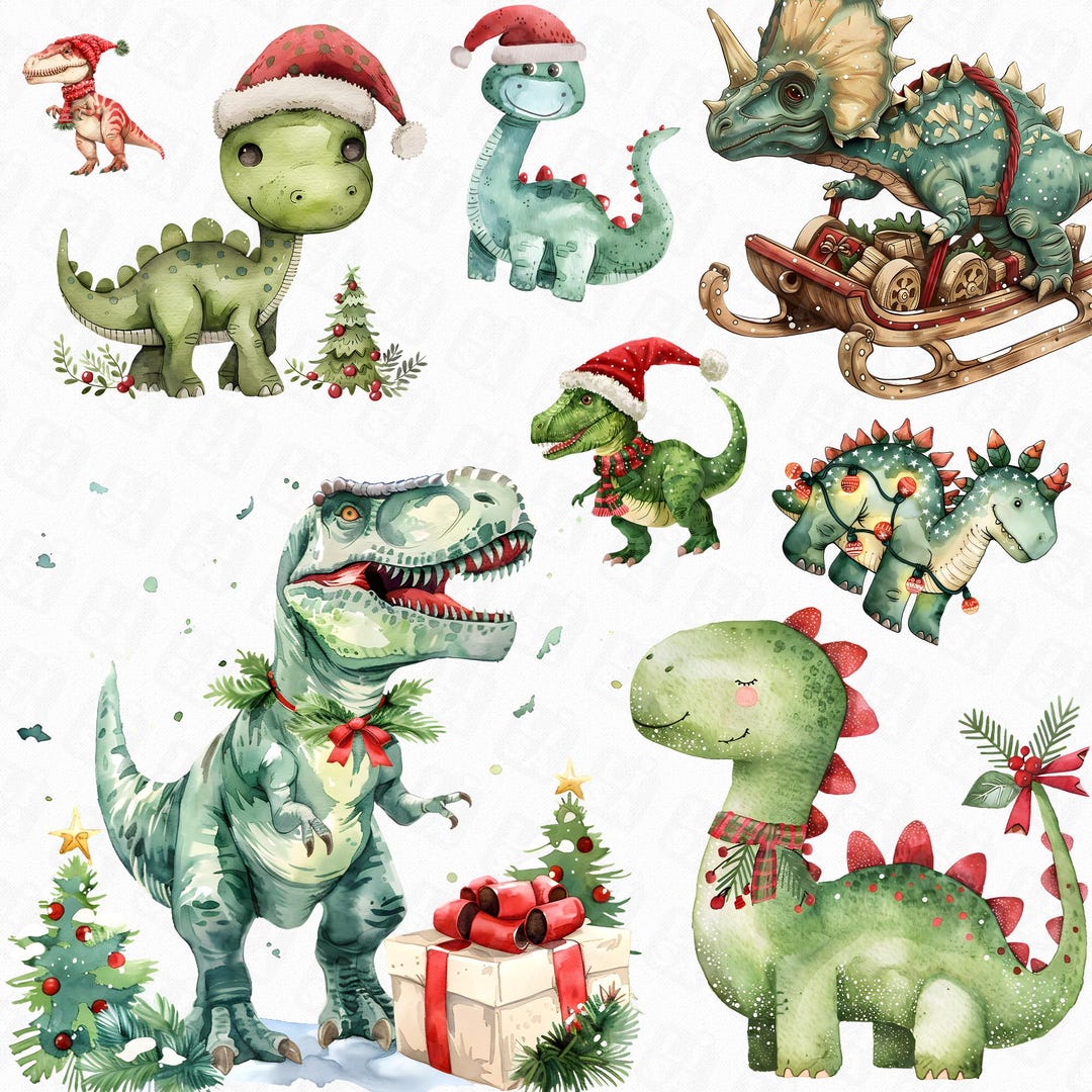 Christmas Dinosaur Clipart PNG, Dino Christmas Clipart, Holiday ...