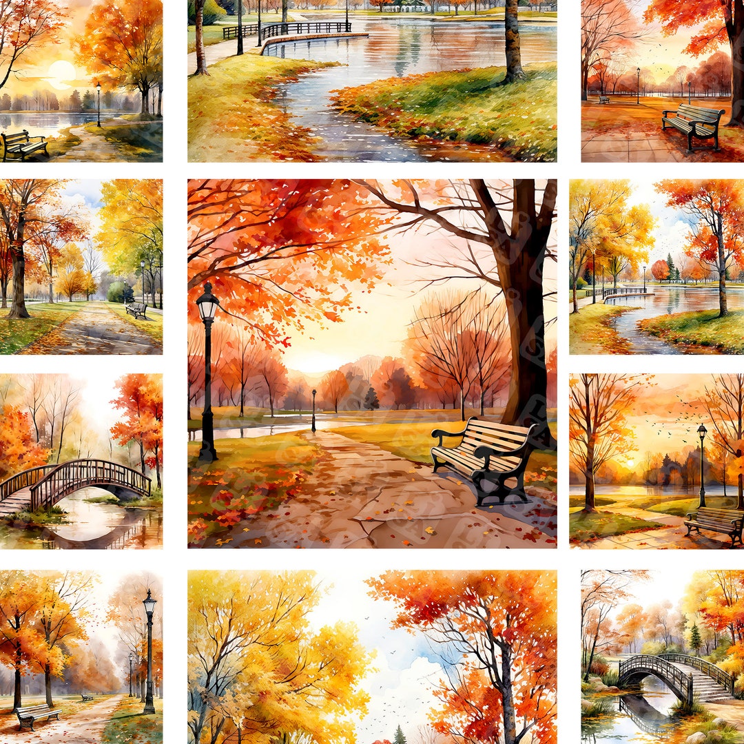 Autumn Park Digital Paper Digital Paper - Digital Background, Park ...