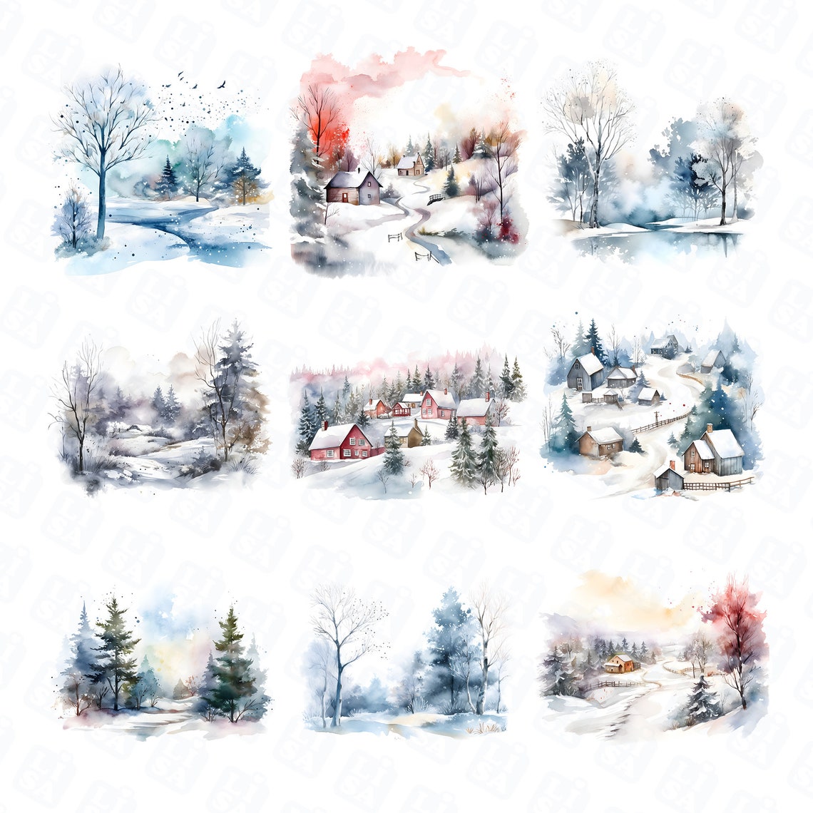 23 Watercolor Winter Wonderland Background Winter Landscape - Etsy
