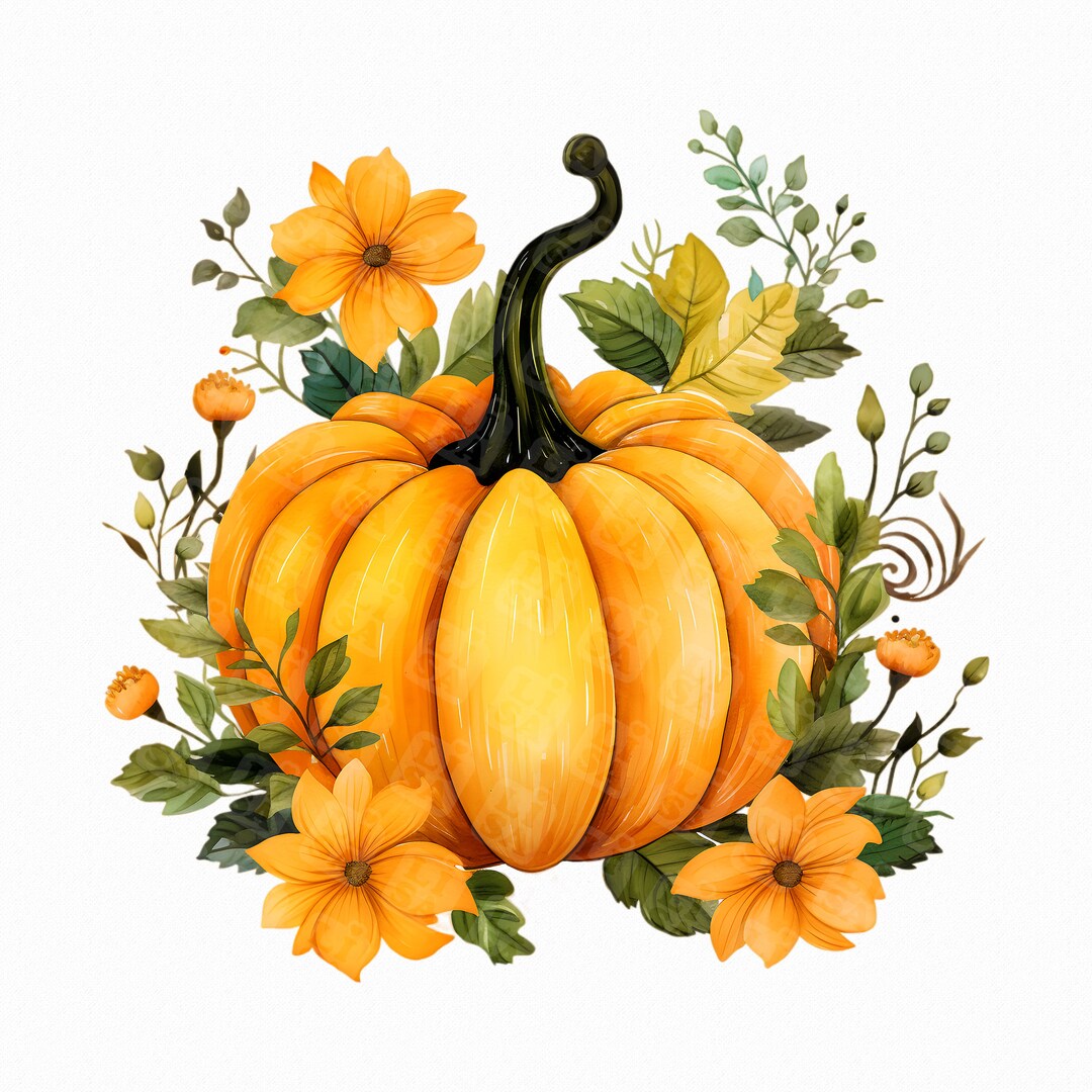 Watercolor Floral Pumpkin Png - Cute Boho Pumpkin Fall - Sublimation ...
