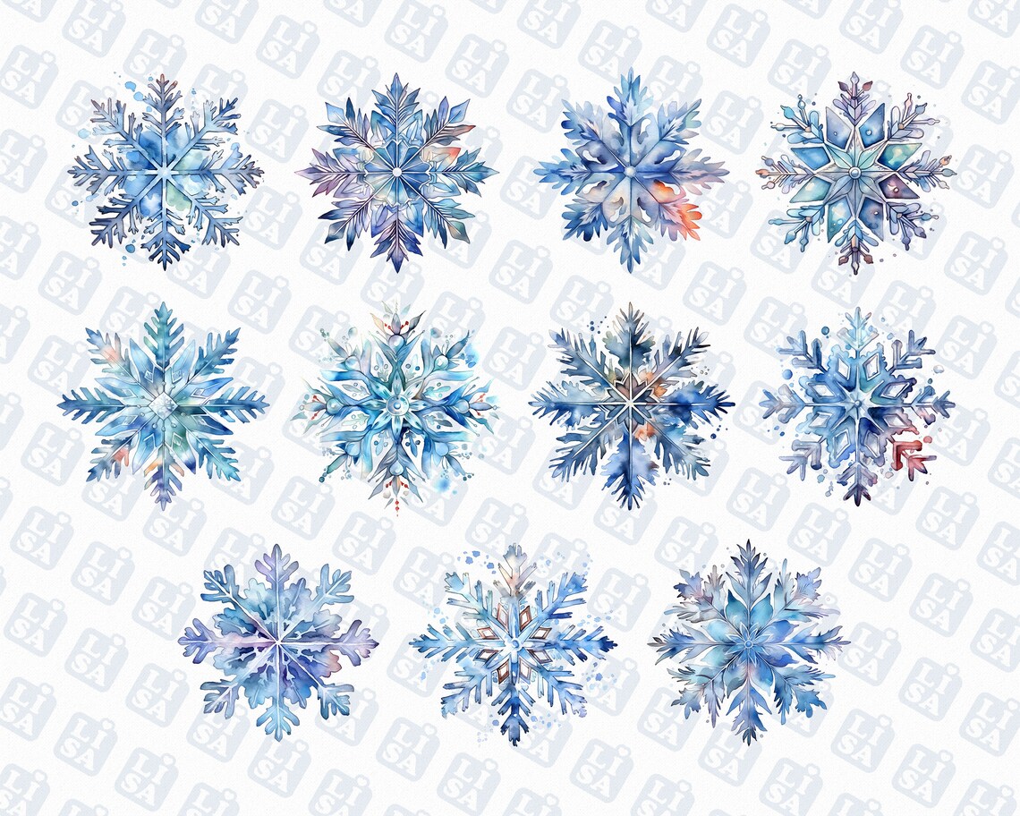 35 Watercolor Snowflake Images Snowflake Clipart Graphics in - Etsy