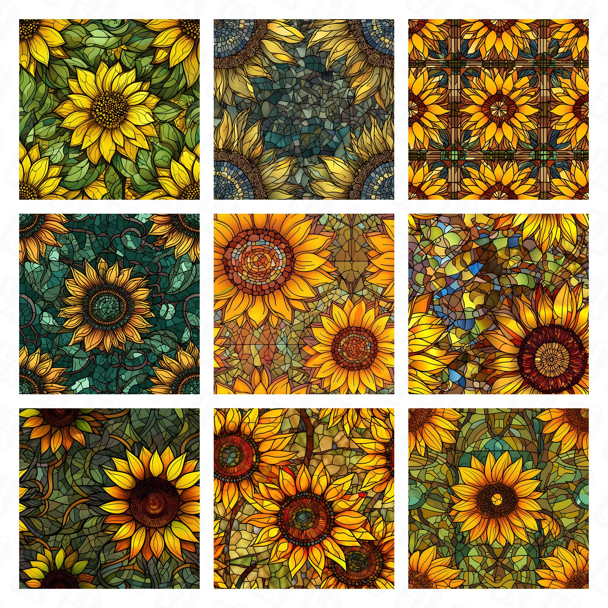 Stained Glass Sunflower Digital Paper Seamless Sunflower - Etsy