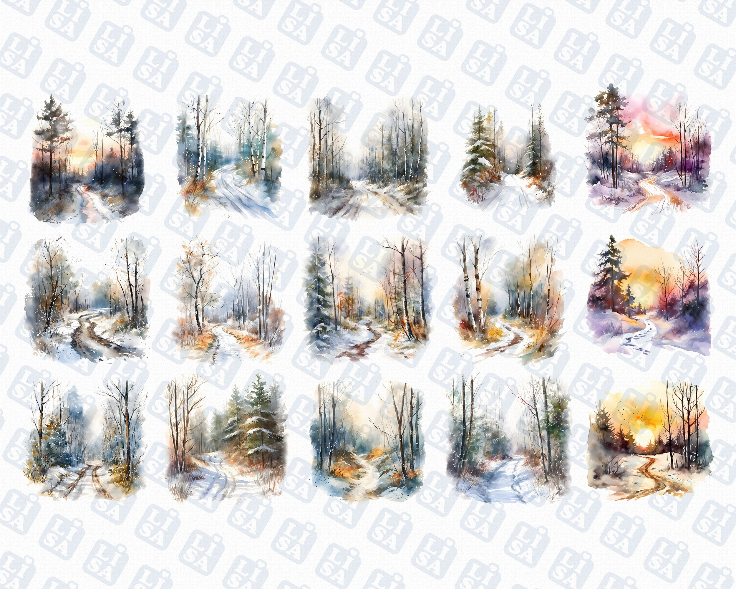 15 Watercolor Winter Forest Trail Watercolor Winter Clipart - Etsy