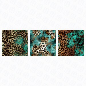 21 Cowhide Leopard Turquoise Digital Paper - Cowgirl Western Background ...
