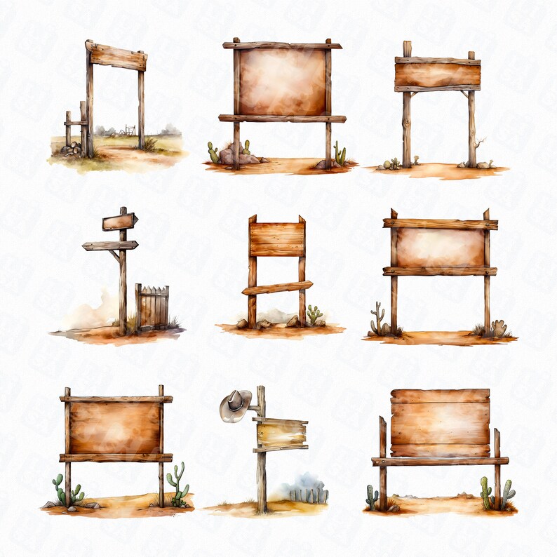Watercolor Western Wooden Sign Png Wild West Ranch Clipart - Etsy