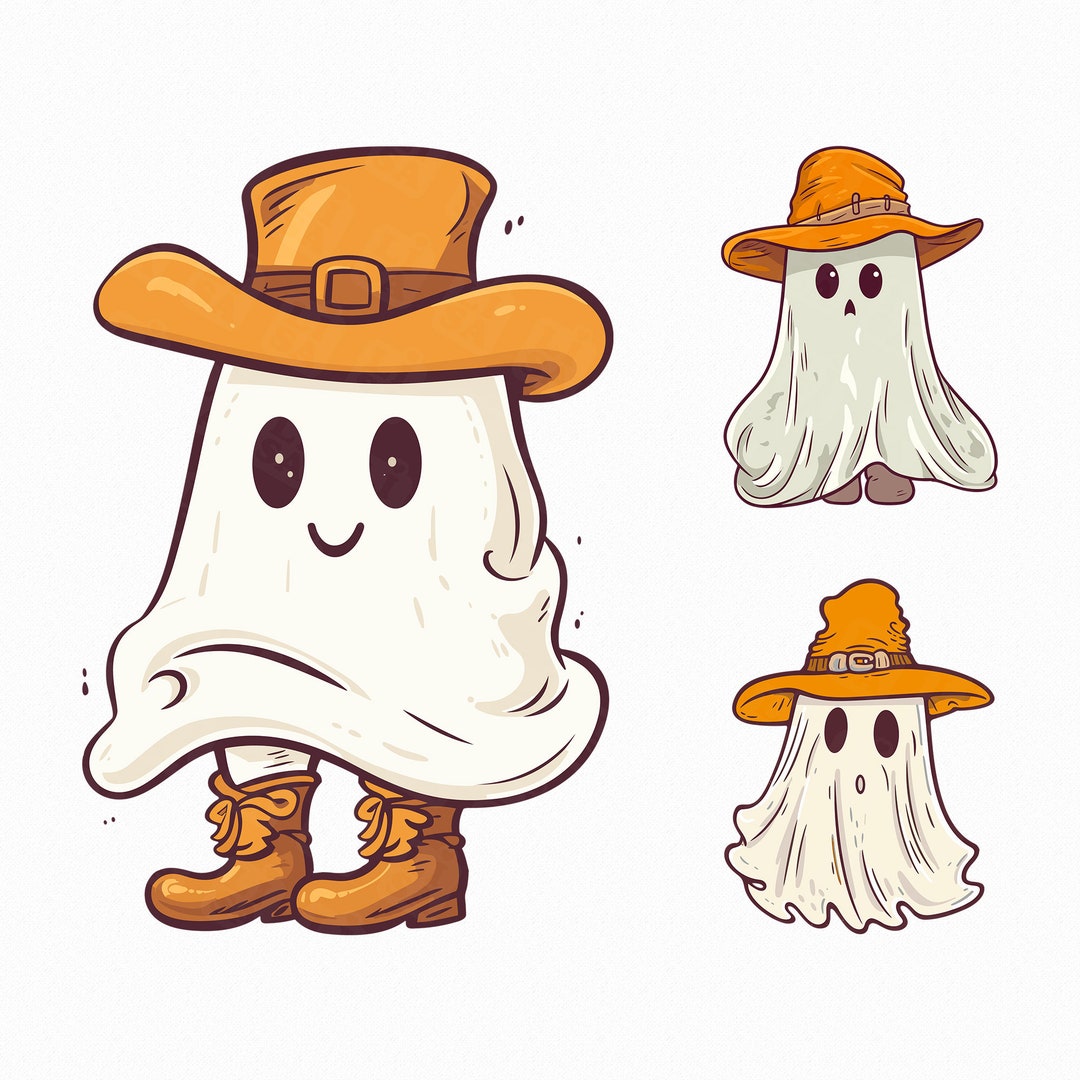 Cute Ghost Png - Western Halloween Clipart - Cowboy Ghost - Digital ...