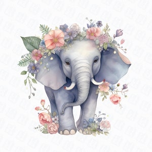 21 Watercolor Floral Elephant Clipart - Cute Elephant Printable ...