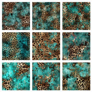 21 Cowhide Leopard Turquoise Digital Paper - Cowgirl Western Background ...