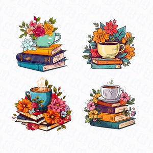 Floral Book Coffee Png - Flowers Coffee Books Png - Reading Clipart ...