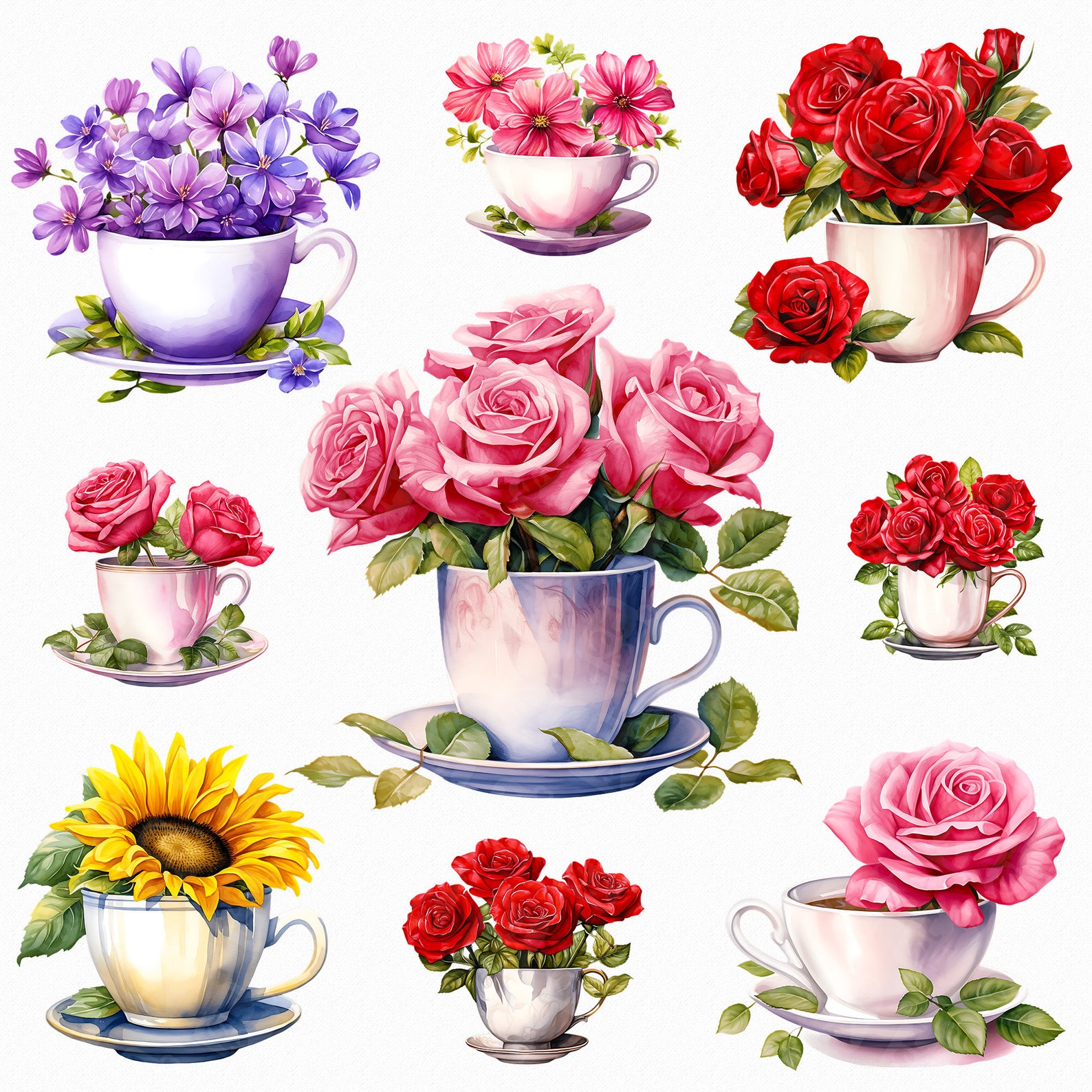 Watercolor Coffee Flowers Png Coffee Cup Png, Rose Clipart, Sunflower ...