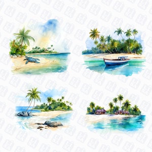 Watercolor Tropical Islands Png - Tropical Clipart, Beach Png, Island ...
