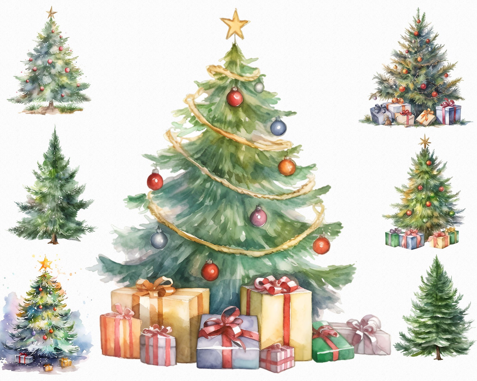27 Watercolor Christmas Tree Png Craft Making Clipart - Etsy