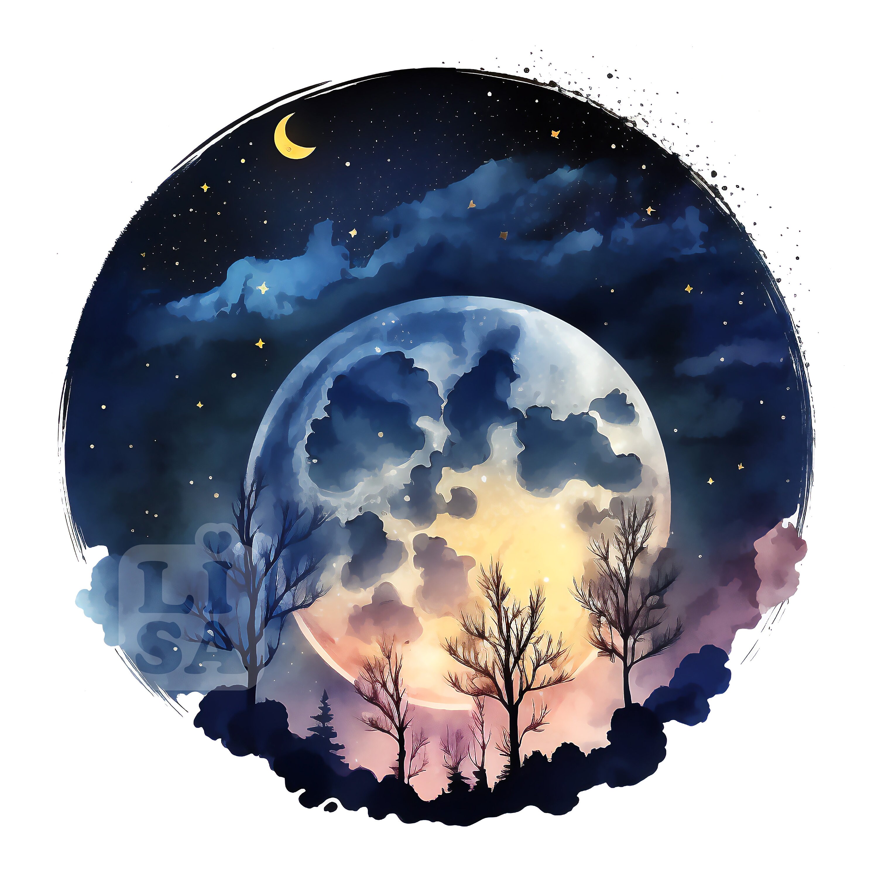 Watercolor Magical Night Sky Clipart 8 High Quality Jpgs - Etsy
