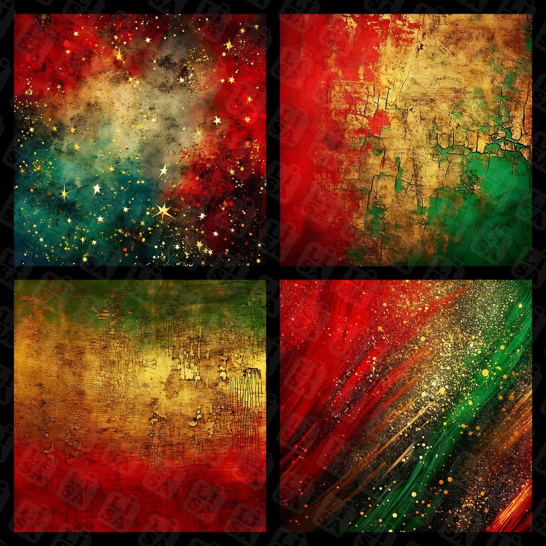 Green, Red, Gold, Grunge Texture Digital Paper - Christmas Paper ...