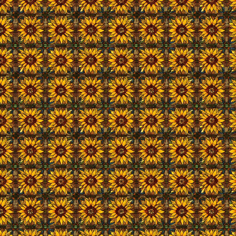 Stained Glass Sunflower Digital Paper Seamless Sunflower - Etsy