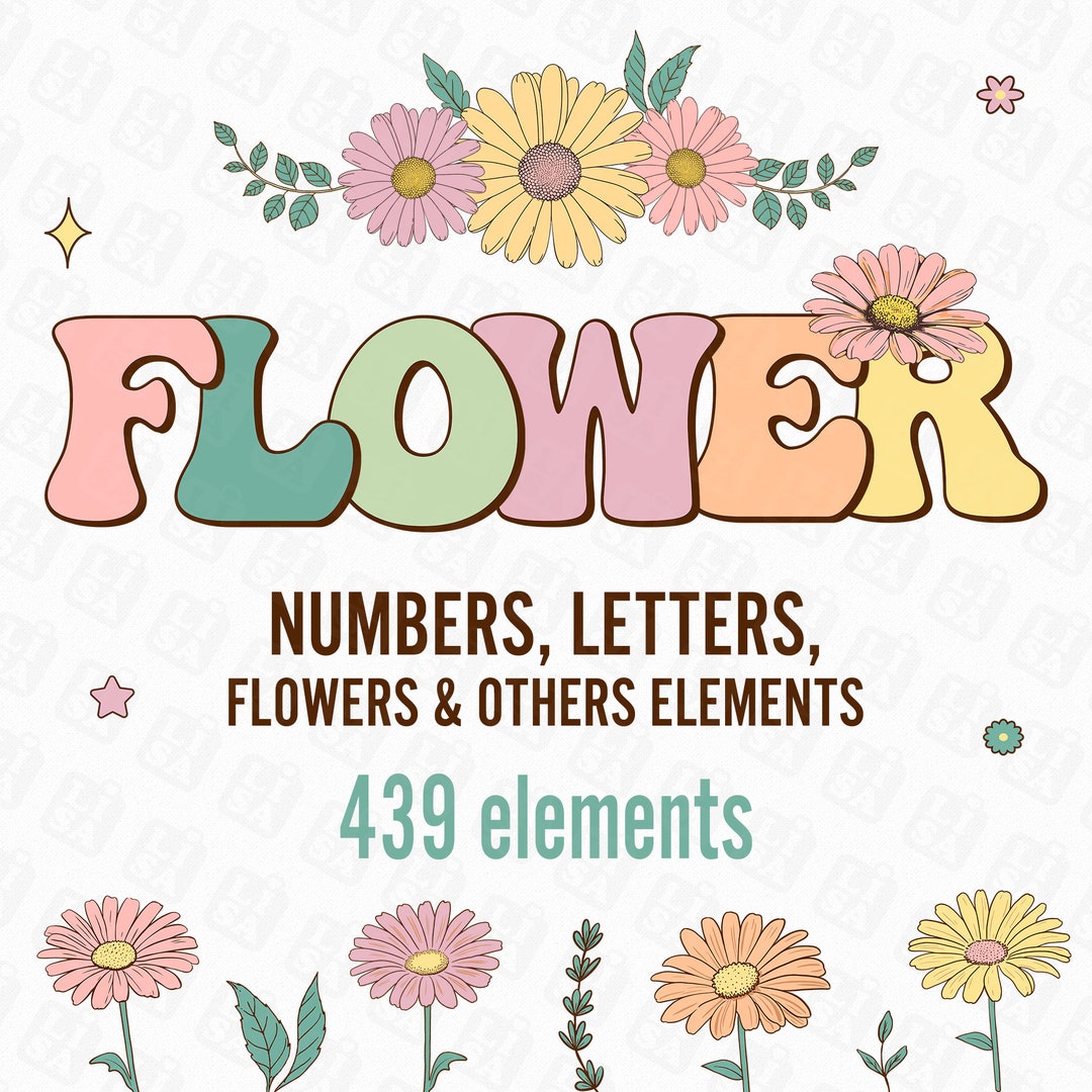 Flower Alphabet PNG Set, Customizable Retro Boho Floral Letters for ...