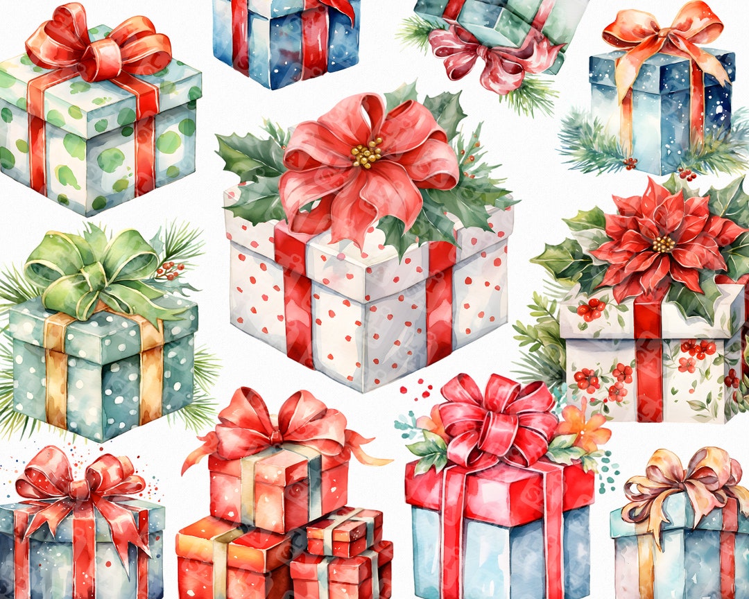 31 Watercolor Christmas Gift Boxes - Merry Christmas Bundle Clipart ...