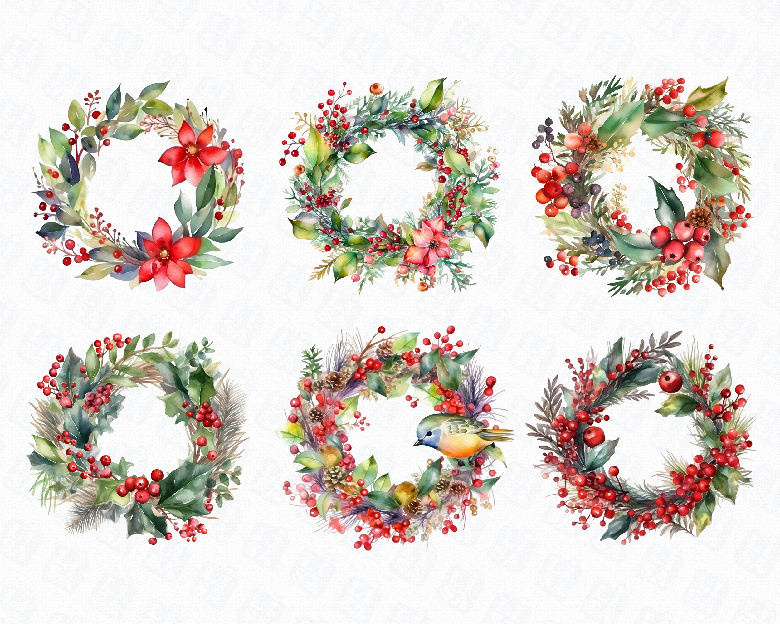 25 Watercolor Christmas Wreath Clipart Holiday Wreath - Etsy