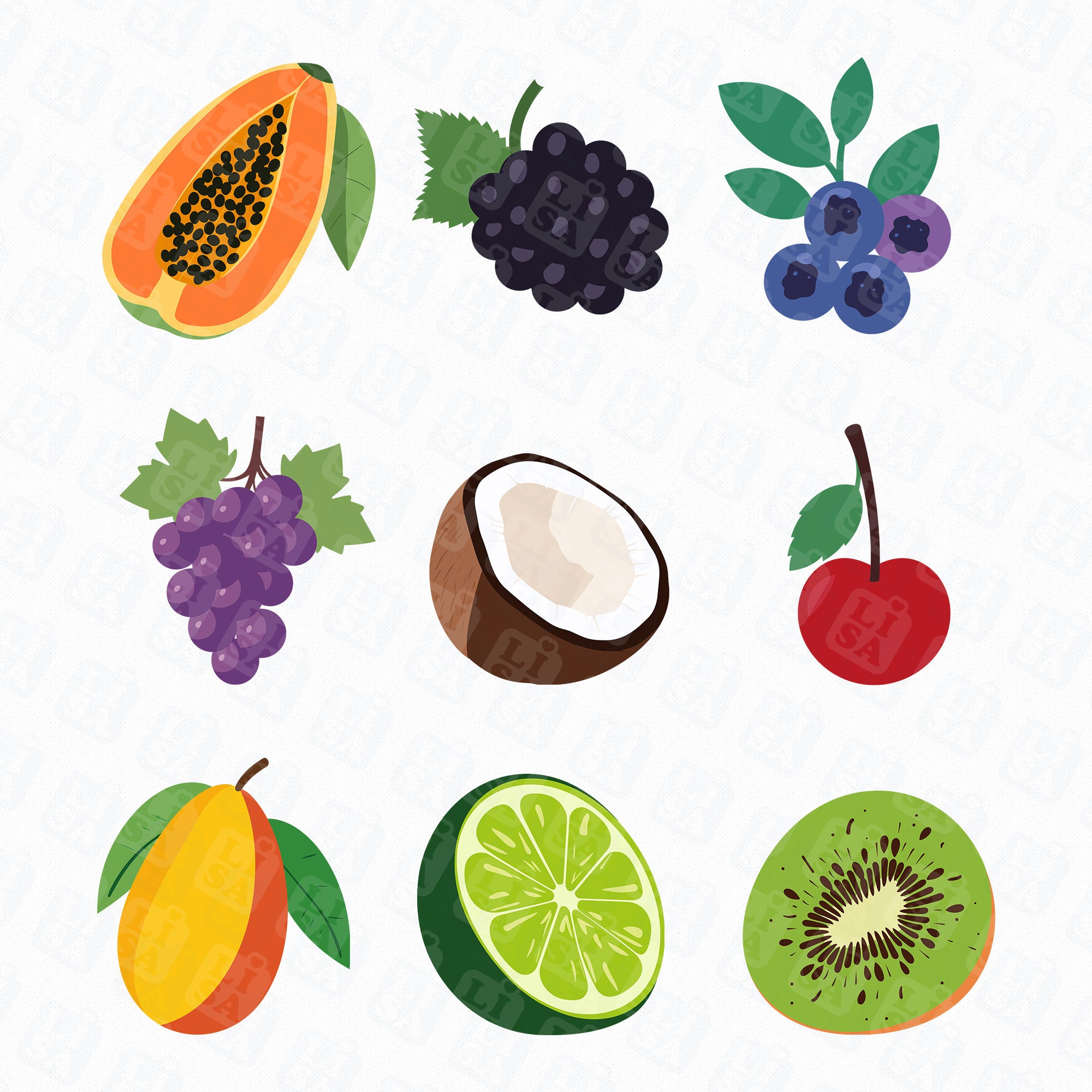 Fruit Png Fruit Clipart Set of Strawberry Apple Cherries - Etsy