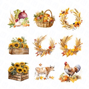 Watercolor Farm Autumn Clipart - Watercolor Autumn - Country Clipart ...