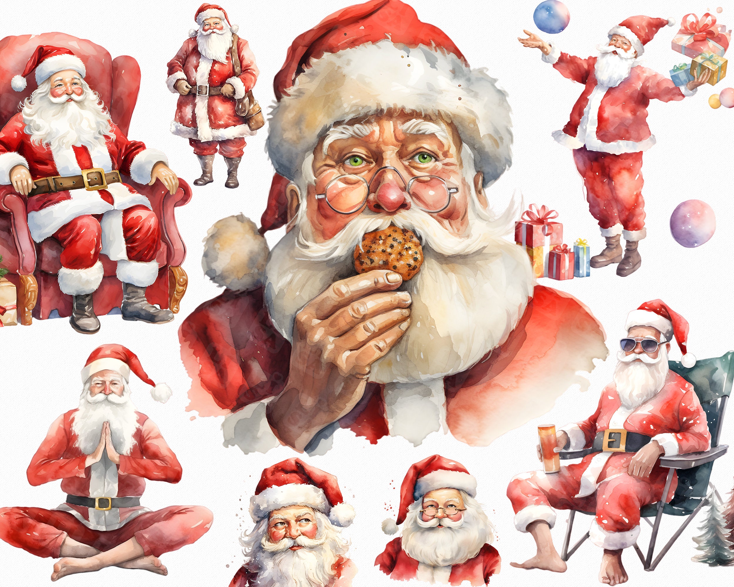 50 Watercolor Santa Clipart Png Christmas Png Images With - Etsy