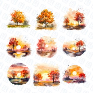 Watercolor Autumn Scene Clipart 19 Jpg Autumn Images Digital Download ...