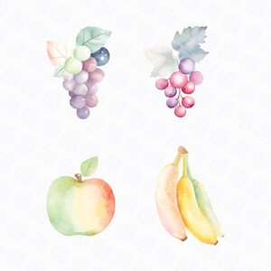 Watercolor Pastel Fruit Png - Nursery Clipart - Nursery Fruits, Soft ...