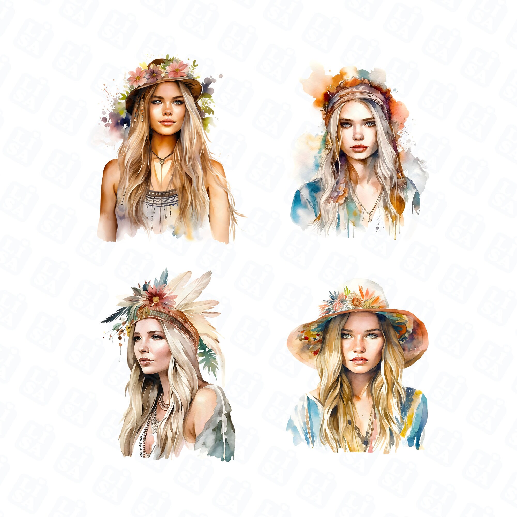 Watercolor Boho Woman Png Boho Clipart Beautiful Woman - Etsy