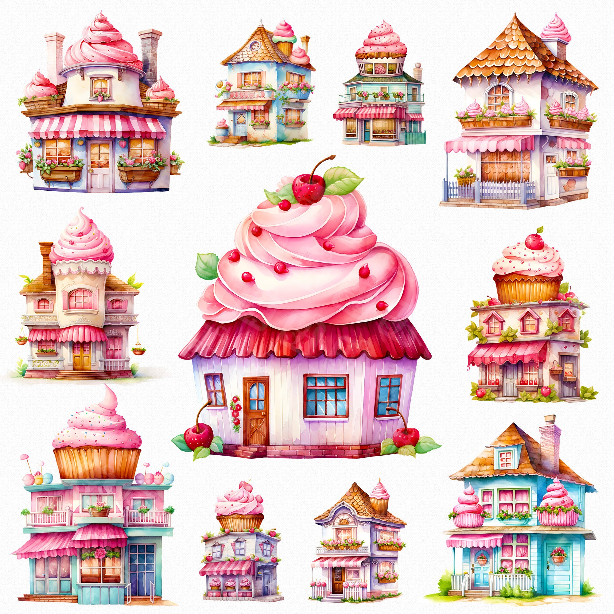 Watercolor Cupcake House Png Sweet House Png Cupcake Clip - Etsy