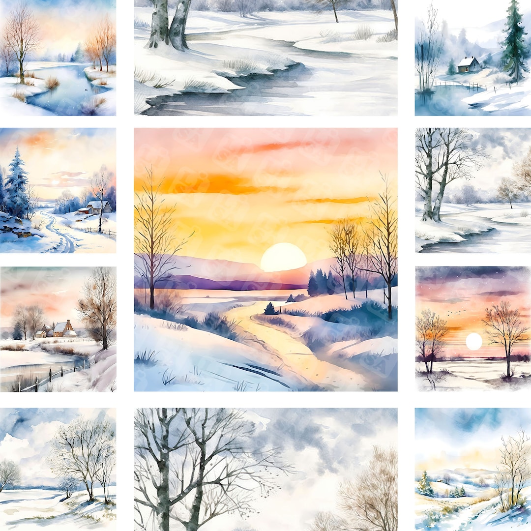 Watercolor Winter Wonderland Background - Winter Landscape Printable ...