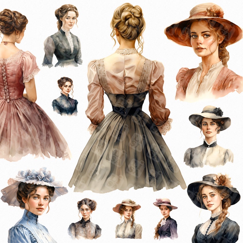 Watercolor Victorian Lady Png Lady Clipart Victorian Girl - Etsy