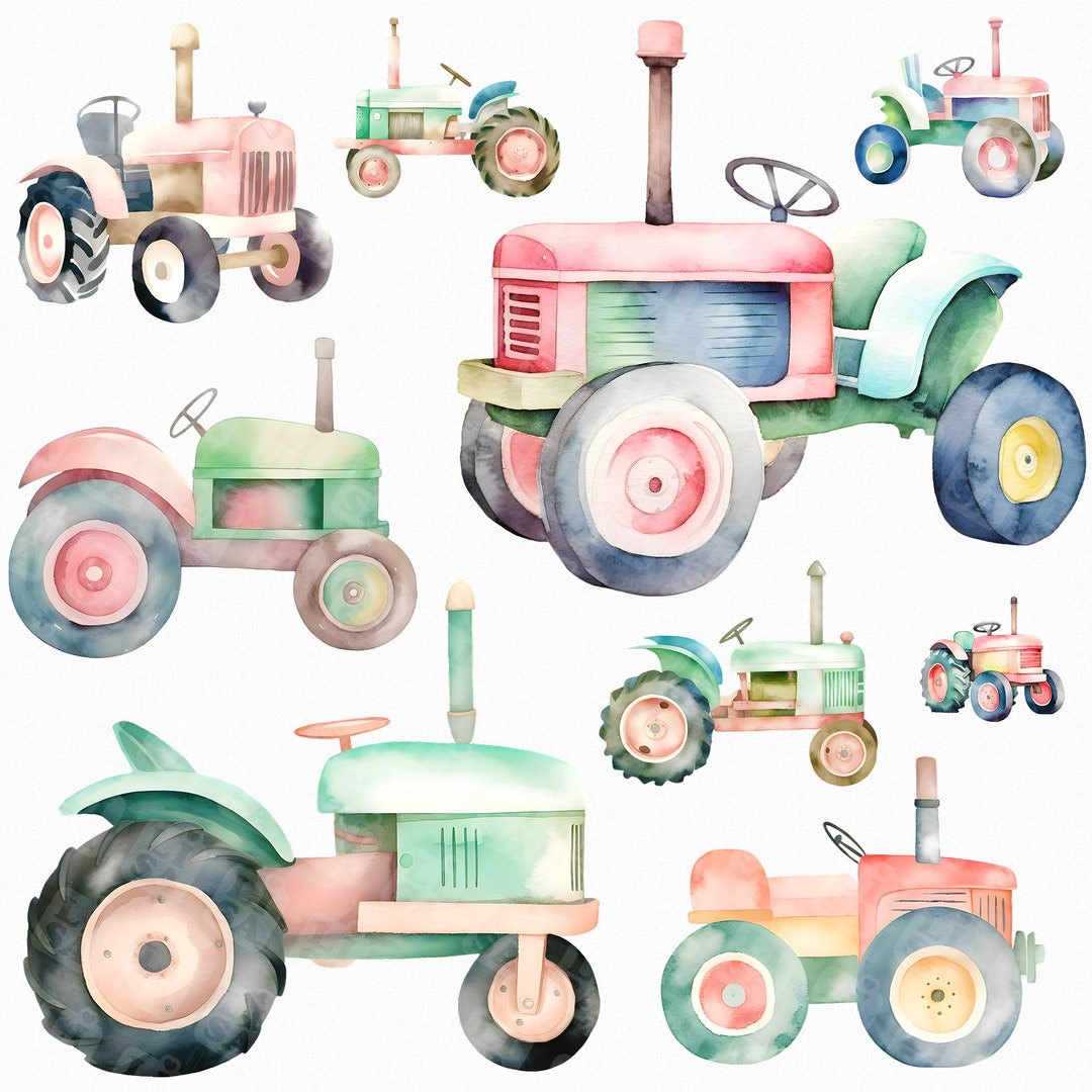Watercolor Nursery Cute Tractor Png - Pastel Tractor Clipart, Farm ...