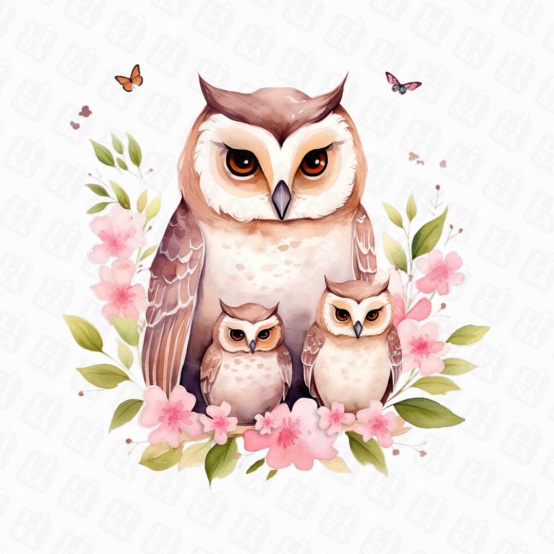 Cut Owl Mom and Baby Animals PNG - Owl Sublimation PNG - Floral Owl ...