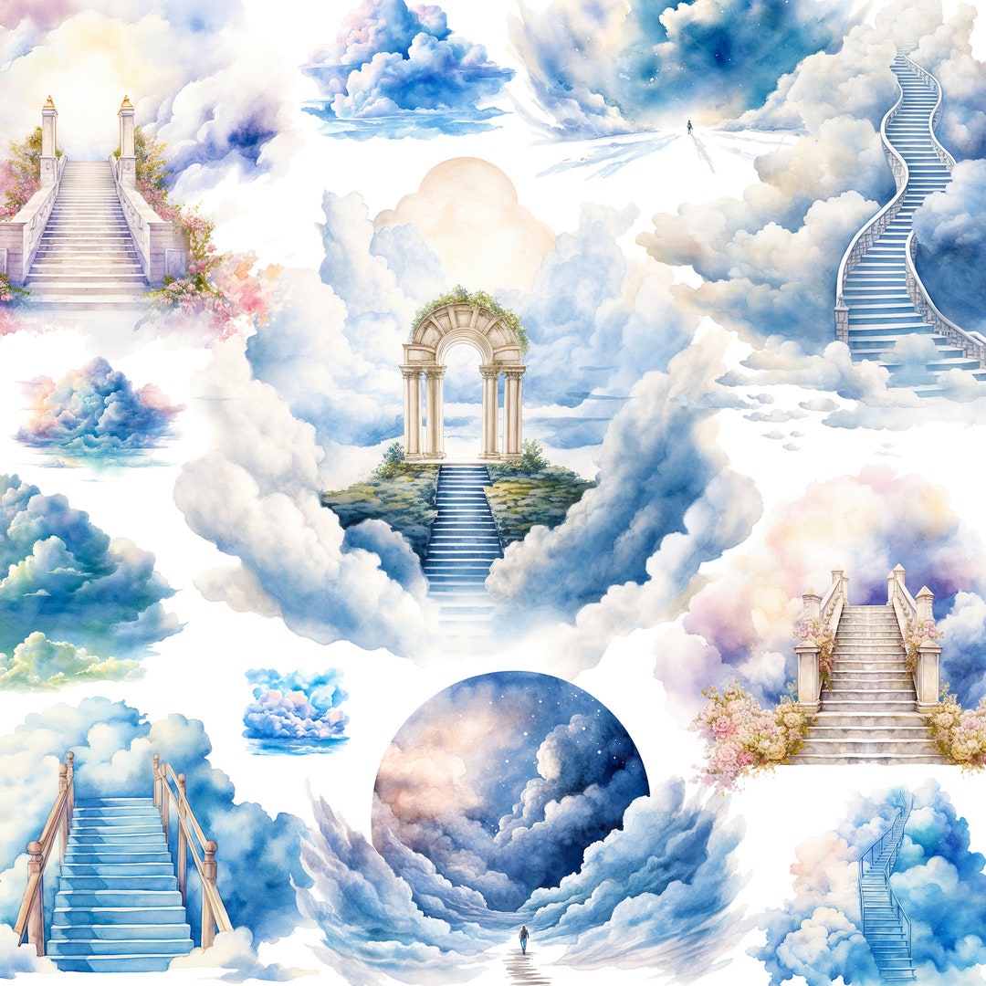 Watercolor Heavenly Clouds PNG - Stairs to Paradise - Christian Clipart ...