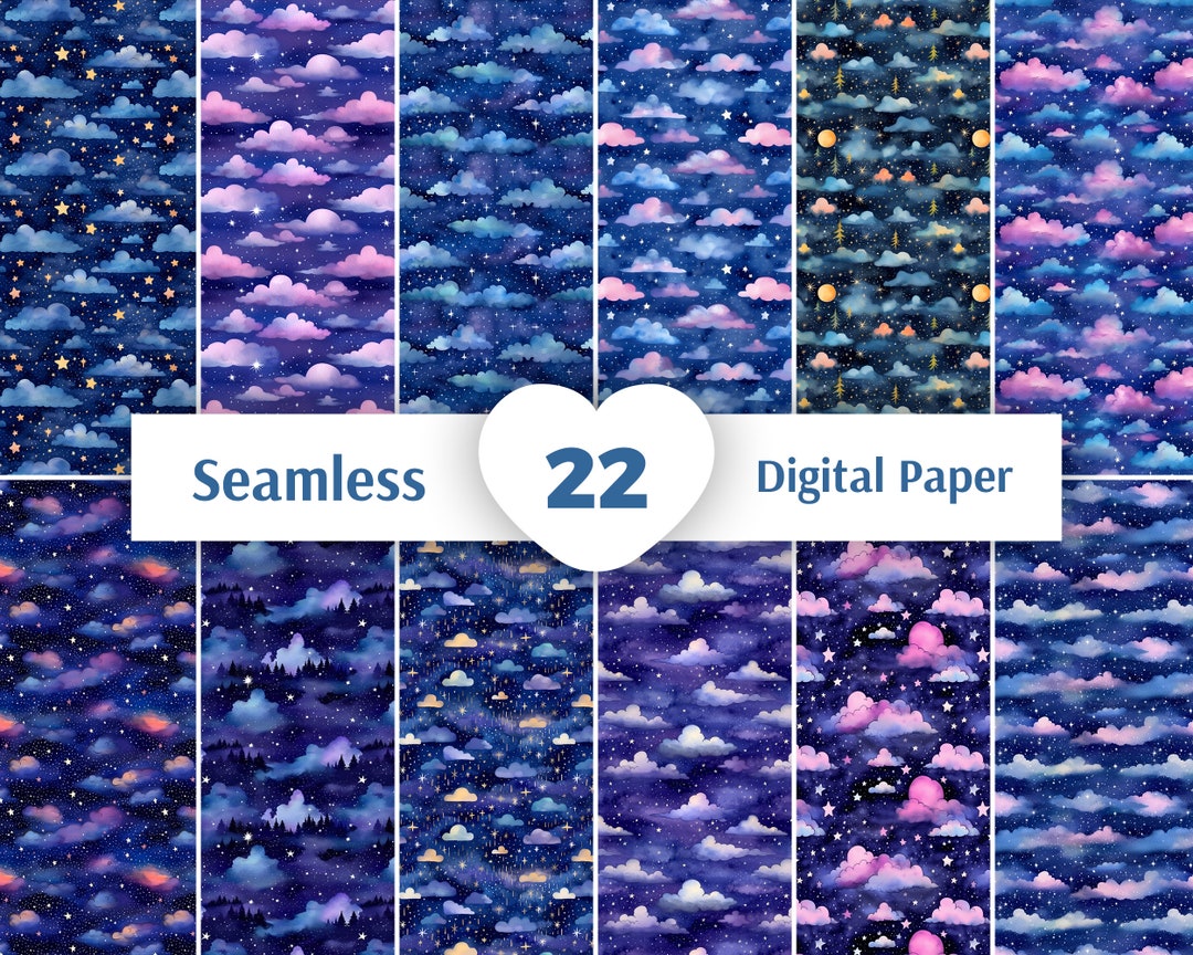 22 Watercolor Magical Night Sky Seamless Digital Paper Pack. Digital ...