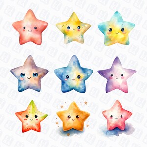 Watercolor Cute Star Png, Colorful Stars, Cartoon Stars, Star Graphics ...