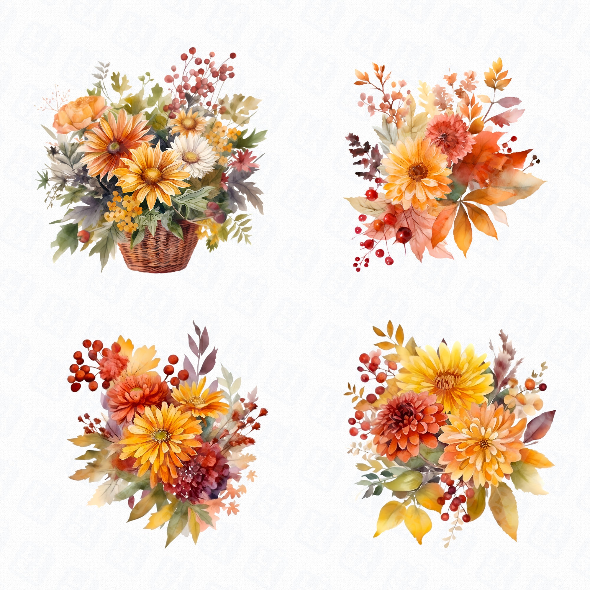 Watercolor Autumn Flowers Bouquet Png Fall Floral Clipart - Etsy