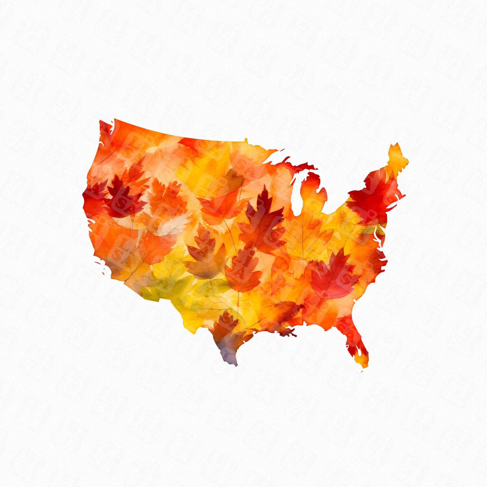 Watercolor Autumn USA Map Png United States Map Watercolor - Etsy