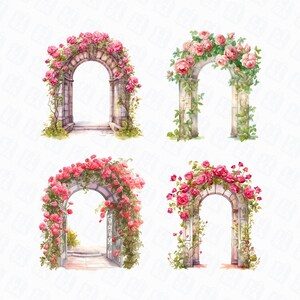 Watercolor Roses and Arch PNG, Beautiful Rose Clipart, Garden Arch ...