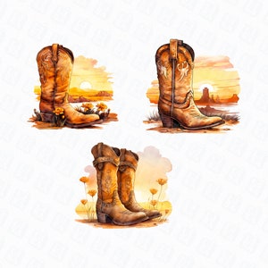 Watercolor Cowboy Boot and Desert Png - Cowgirl Png Clipart, Western ...