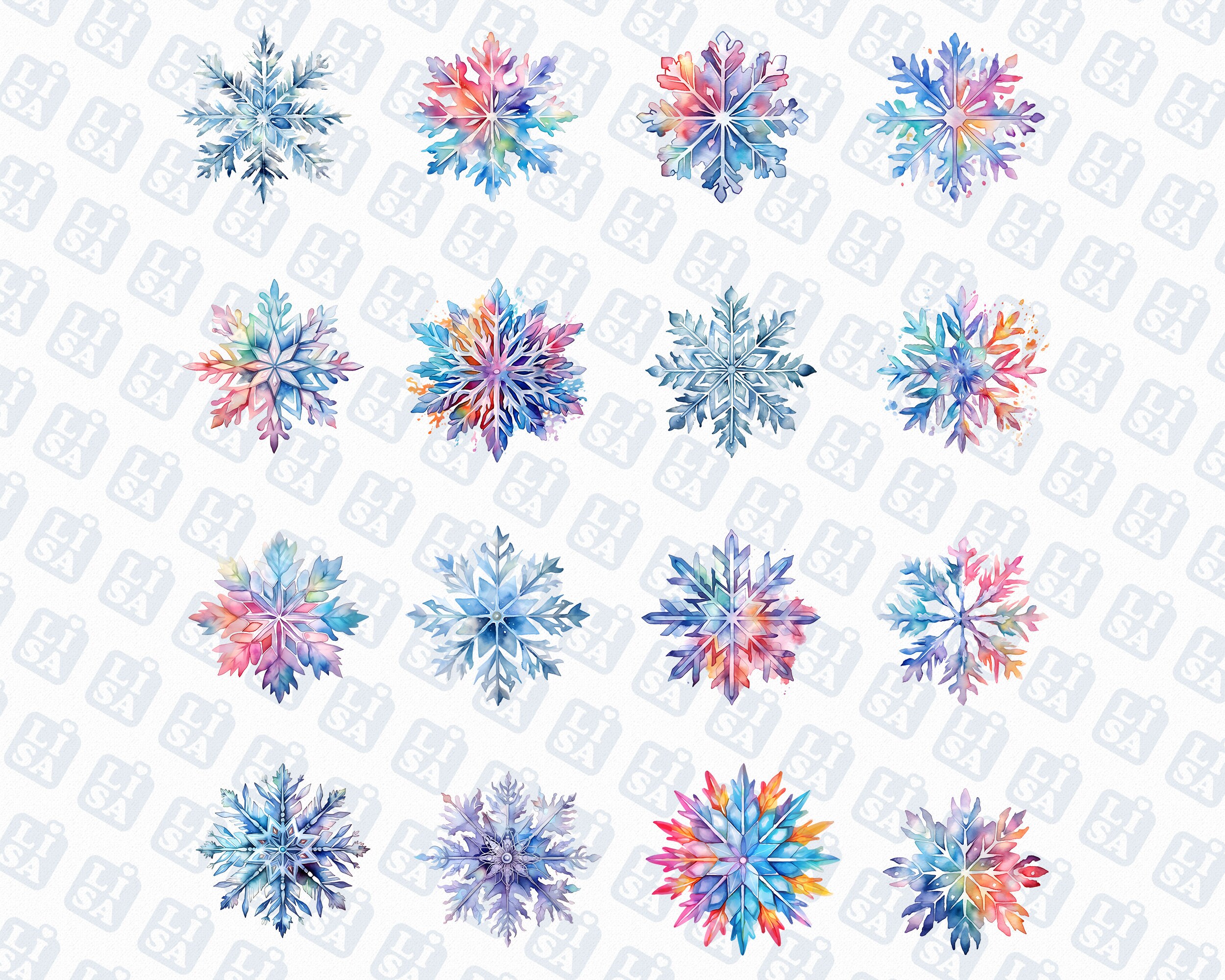 16 Watercolor Winter Png Colorful Snowflake Clipart With - Etsy